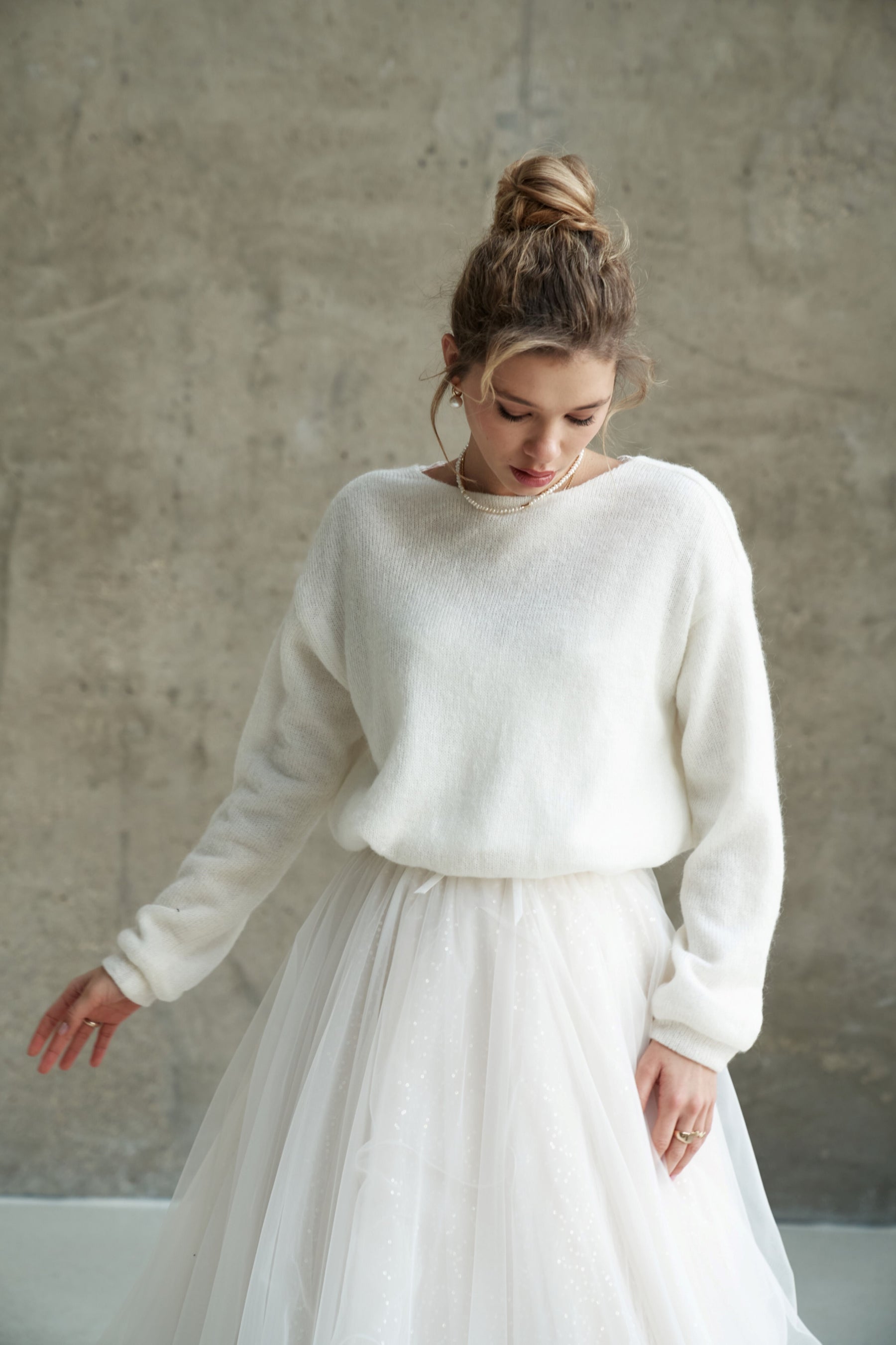 Open Back Wedding Blouse – Wool V-Neck Sweater with Lace Trim ...
