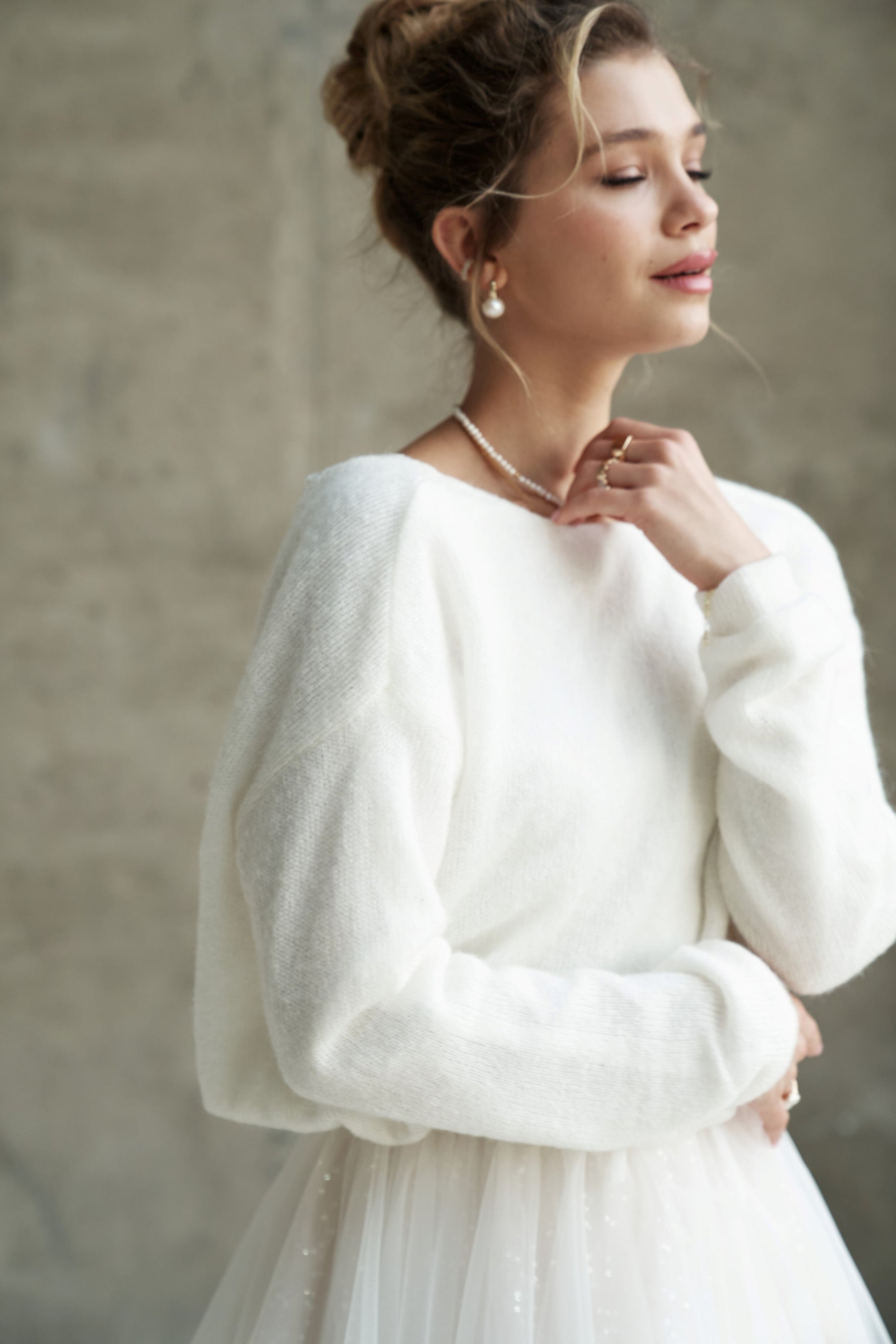 Open Back Wedding Blouse – Wool V-Neck Sweater with Lace Trim ...